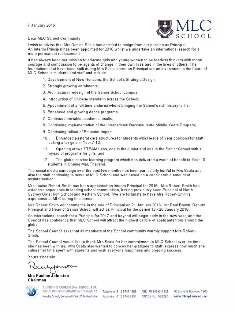 Chair's Letter To The Community 7 January 2016 | PDF | Schools