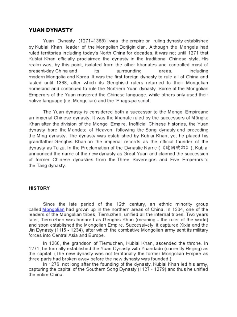 Yuan and Ming Dynasty | PDF | Genghis Khan | Mongol Empire