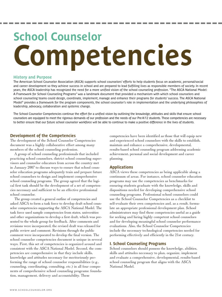 School Counseling Competencies | PDF | School Counselor | Competence ...