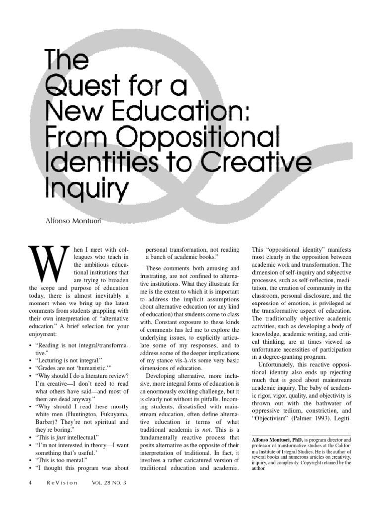 The Quest For A New Education | PDF | Creativity | Inquiry