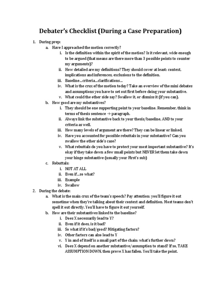 Debate Prep Checklist | PDF | Fallacy | Philosophical Methodology