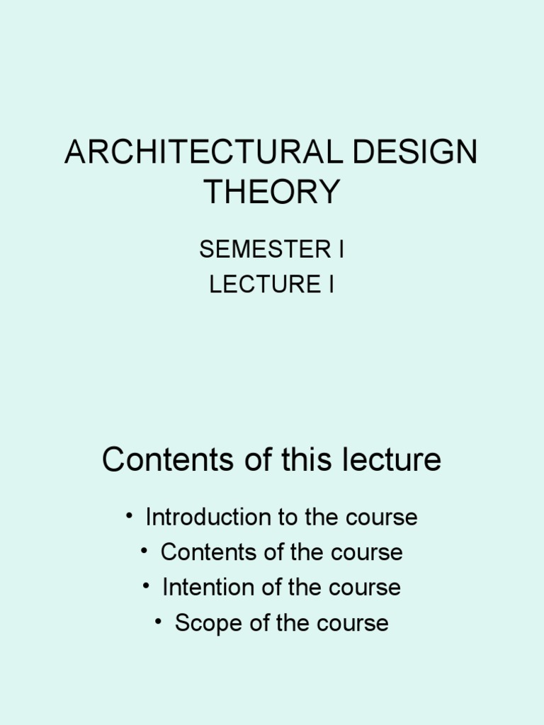 Introduction to Architectural Design Theory | PDF | Design | Theory