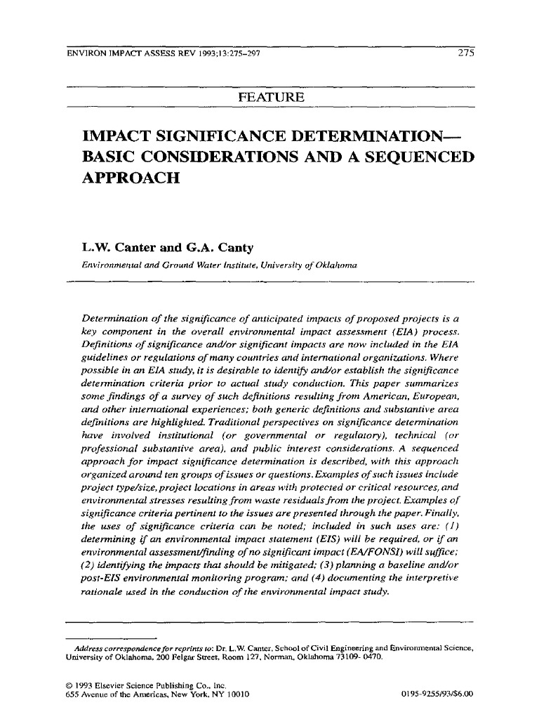 Impact Significance Determination - Basic Considerations and A ...
