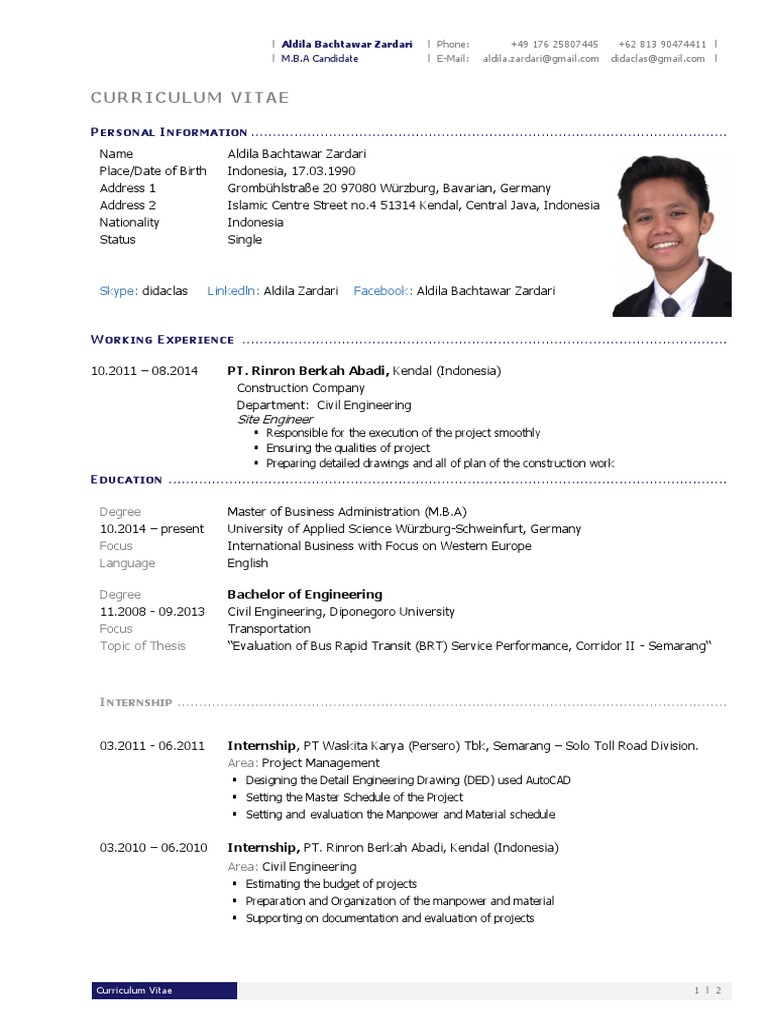 CV Sample English | PDF | Master Of Business Administration | Indonesia