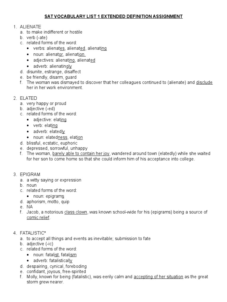 SAT Vocabulary List 1 Definitions | PDF | Adjective | Adverb