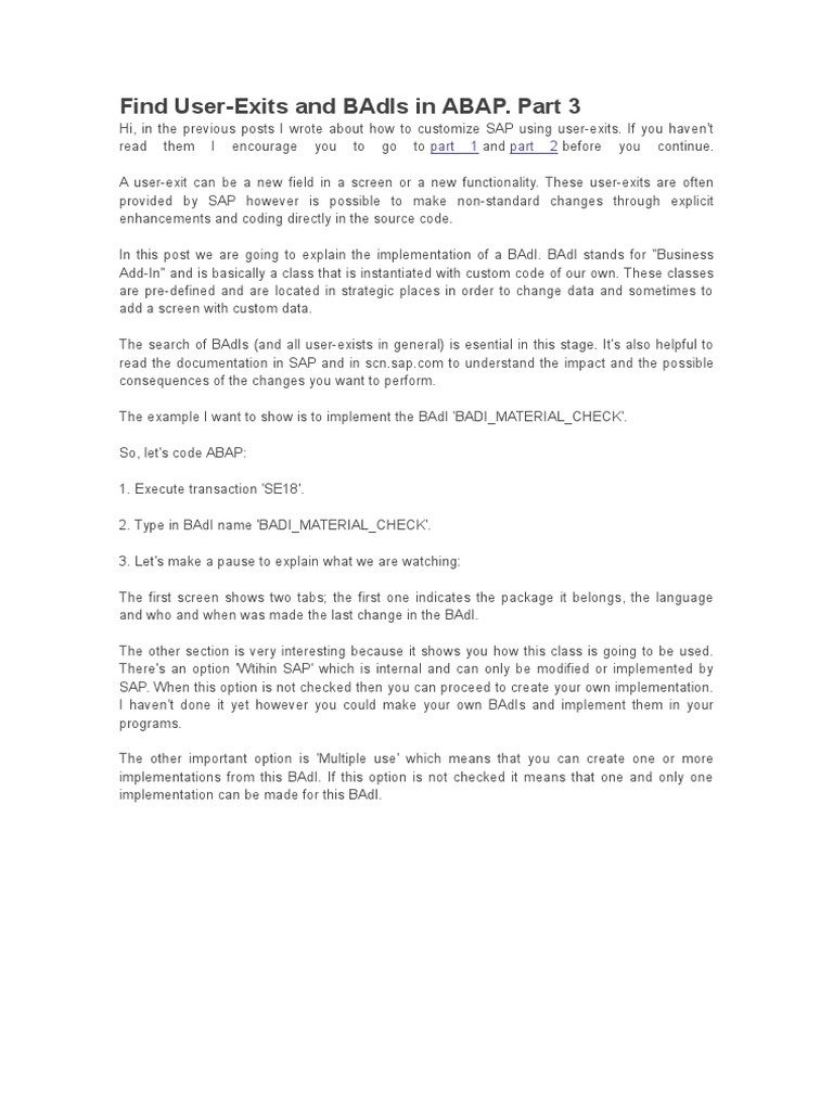 Ejemplo Badi Material Check | PDF | Parameter (Computer Programming) | Database Transaction