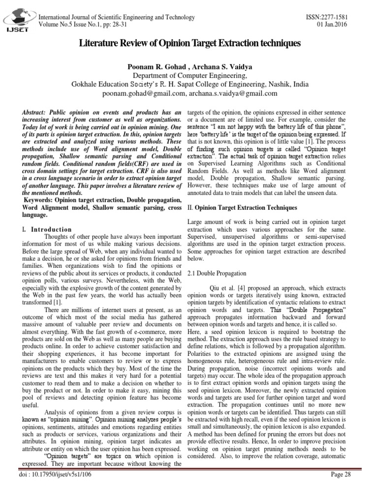 Literature Review of Opinion Target Extraction Techniques | PDF ...