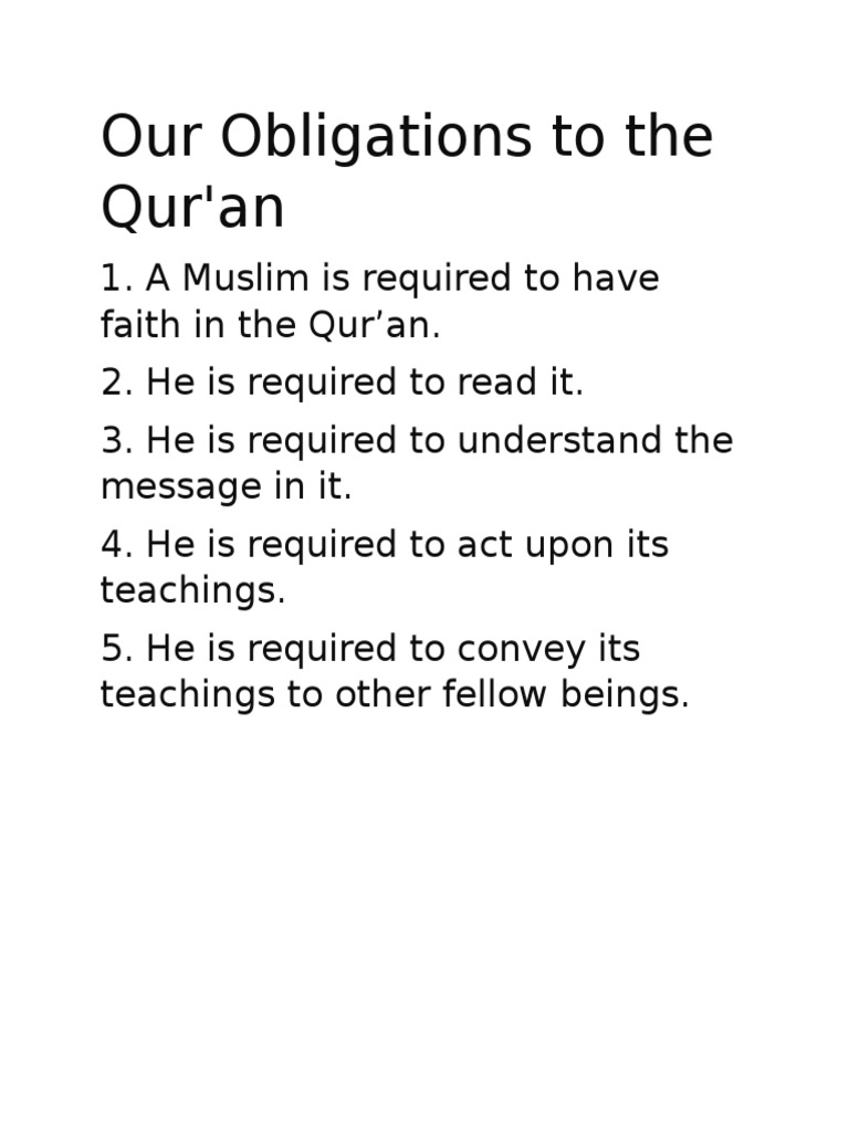 Our Obligations To The Qur | PDF | Quran | Islam