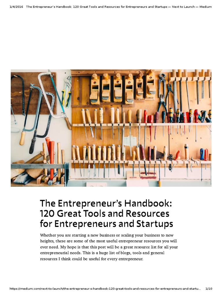 The Entrepreneur's Handbook - 120 Great Tools and Resources For ...