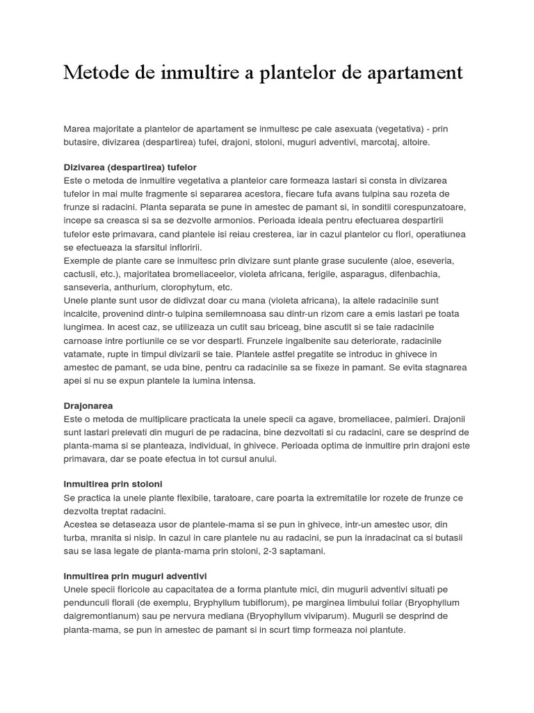 Metode de Inmultire A Plantelor de Apartament | PDF