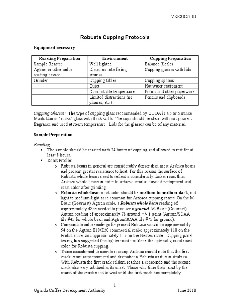 Robusta Cupping Protocols | PDF | Taste | Coffee