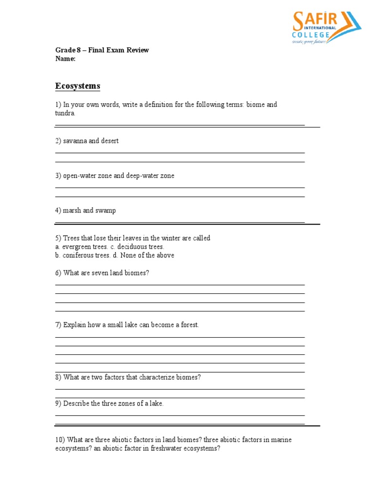 Grade 8 - Final Exam Review | PDF | Oceans | Seabed