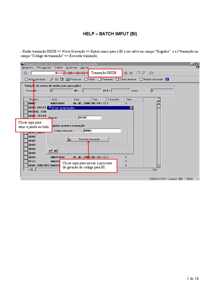SHDB - Batch Input | PDF | Arquivo de texto | Planilha