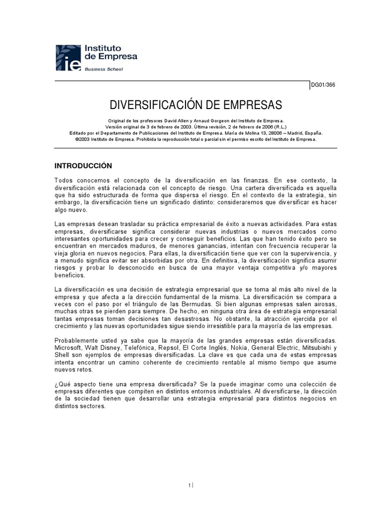 Concepto de Diversificación | PDF