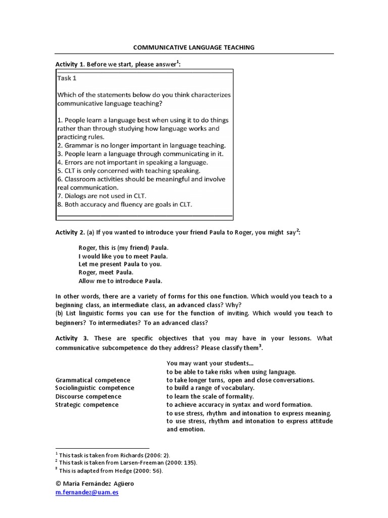 CLT Worksheet | PDF | Language Education | Teaching