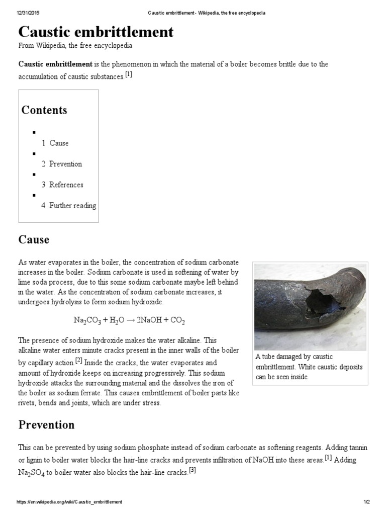 Caustic Embrittlement - Wikipedia, The Free Encyclopedia | Chemical ...