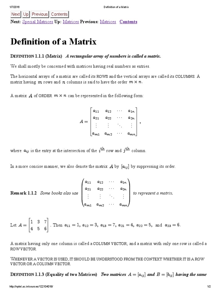 Matrix Definition & Properties | PDF