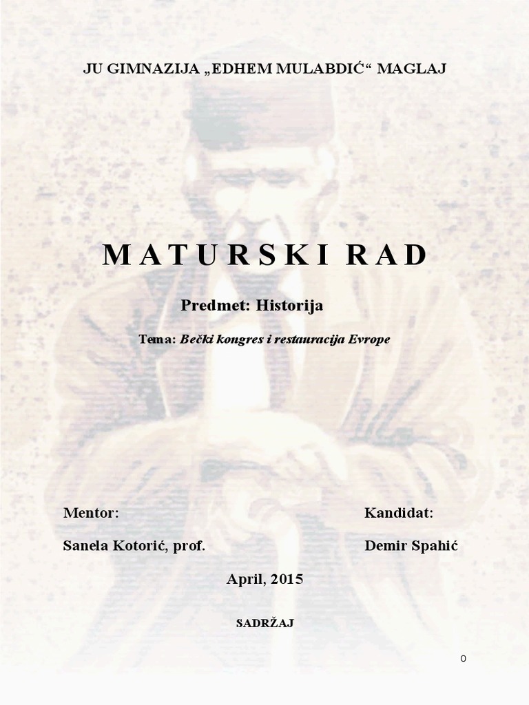 Maturski Rad Na Temu Becki Kongres | PDF
