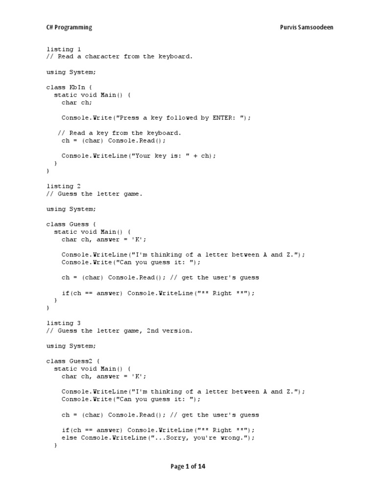 C# Programming Purvis Samsoodeen | PDF | Computer Programming | Software Engineering