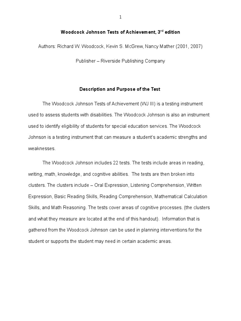 Woodcock Johnson Tests of Achievement | PDF | Reading Comprehension ...