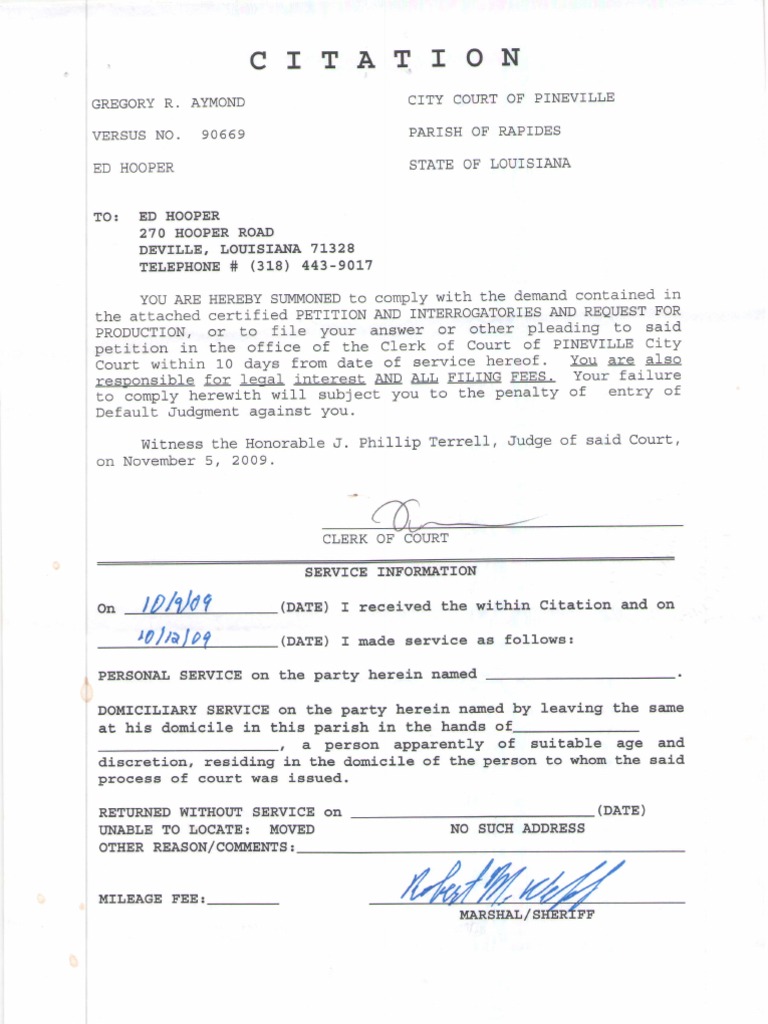 Aymond Citation Petition Original Complete Served November 2009 | PDF ...