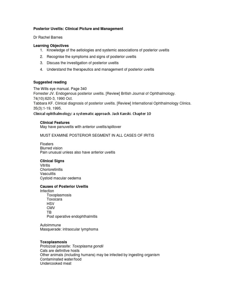 Posterior Uveitis Handout | PDF | Medical Specialties | Clinical Medicine