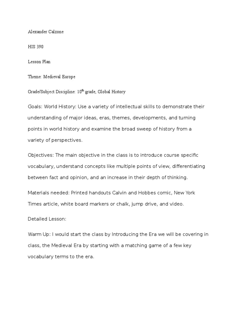 Lesson Plan Medieval Europe | PDF