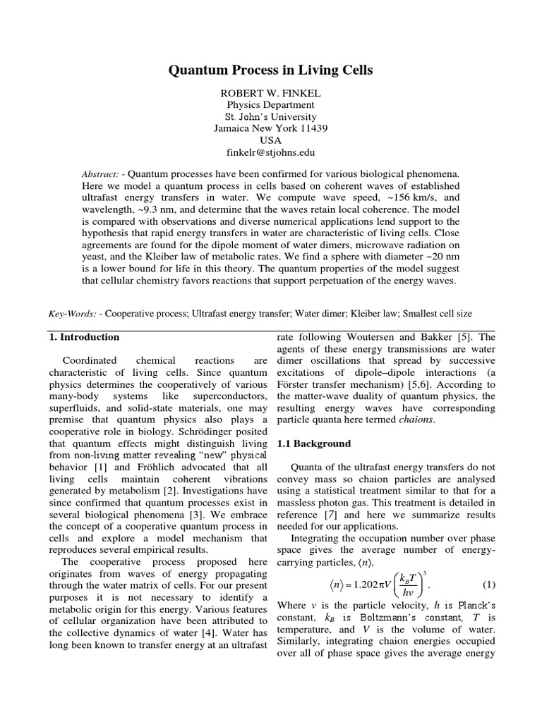 Quantum Process in Living Cells: Abstract | PDF | Quantum Mechanics | Waves