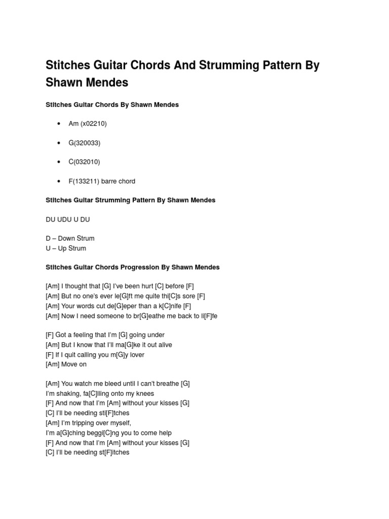 Stitches Guitar Chords and Strumming Pattern | PDF | Song Structure ...