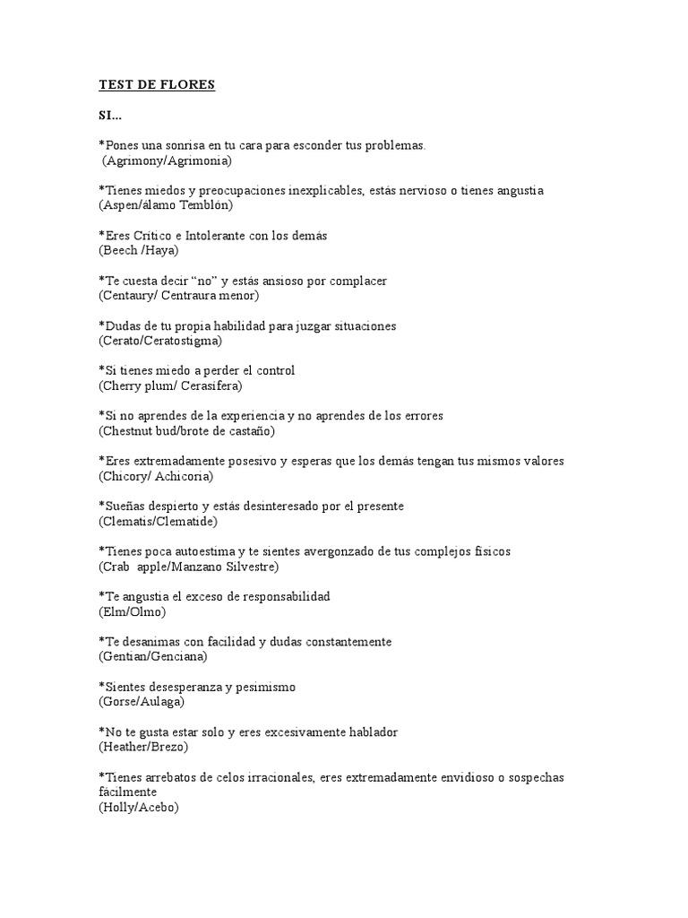 Test Flores de Bach | Botánica | Ciencia