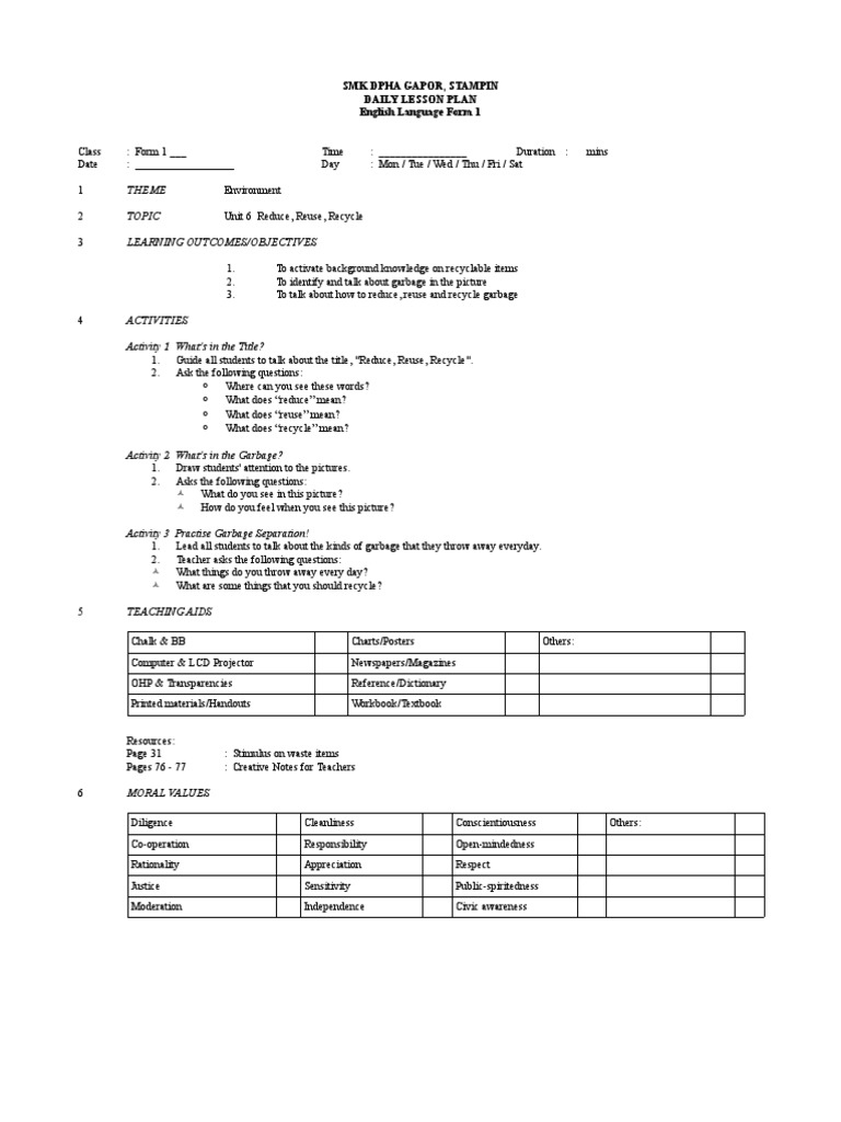 Theme Topic Learning Outcomes/Objectives: SMK Dpha Gapor, Stampin Daily ...