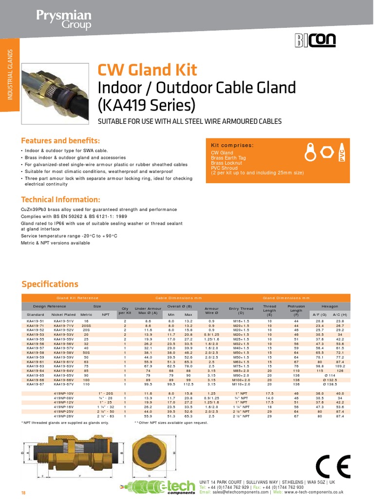 CW Gland Kit for SWA Cables | PDF | Cable | Industries