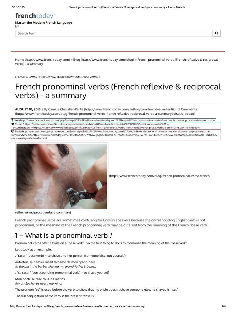 French Pronominal Verbs (French Reflexive & Reciprocal Verbs) - A ...
