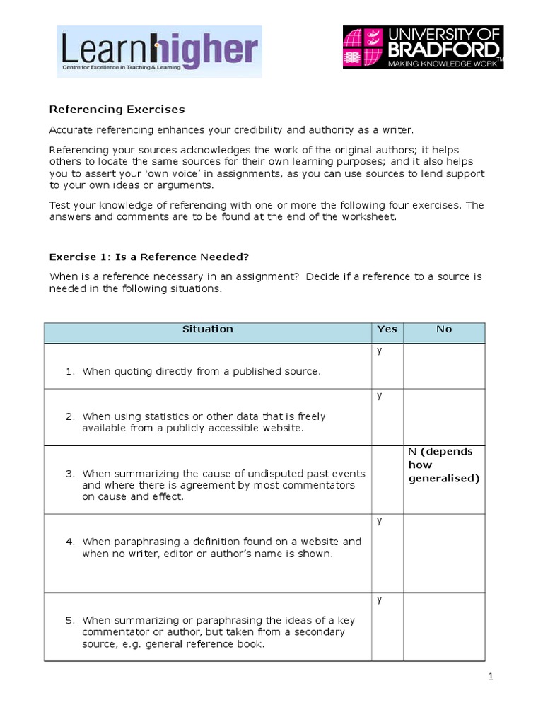 Student Referencing Exercises | PDF | Primary Sources | Citation