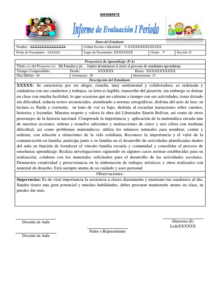 Modelo de Informe Descriptivo 3º Grado | PDF | Artes del Lenguaje y ...