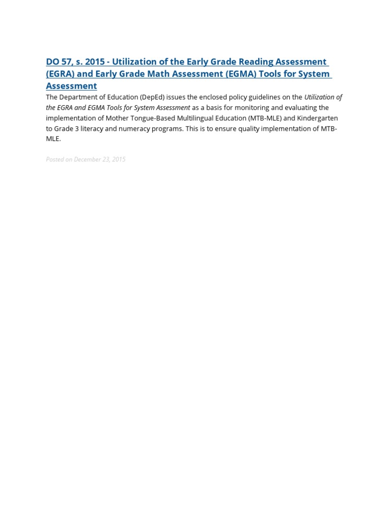 DO 57, S. 2015 - Utilization of The Early Grade Reading Assessment ...
