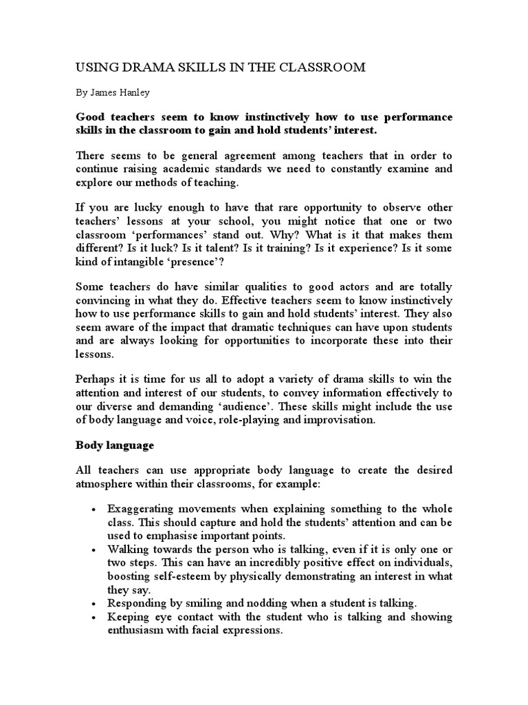 Using Drama Skills in The Classroom | PDF | Body Language | Classroom