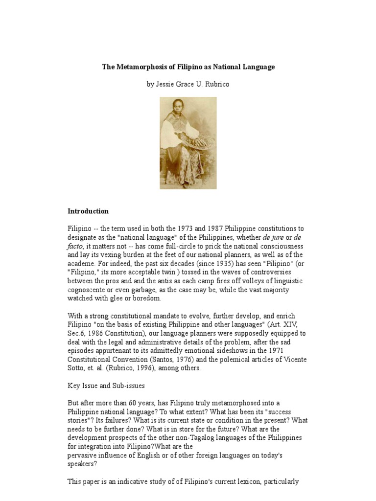 The Metamorphosis of Filipino As National Language | PDF | Tagalog ...
