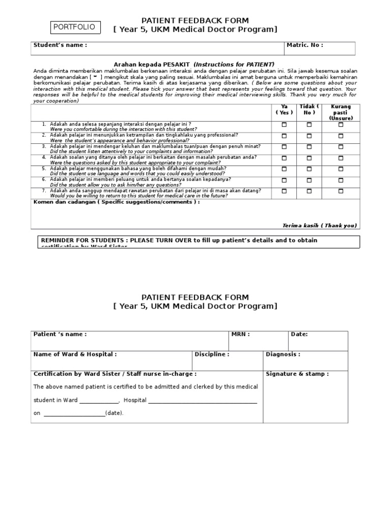 Patient Feedback Form for Medical Students | PDF
