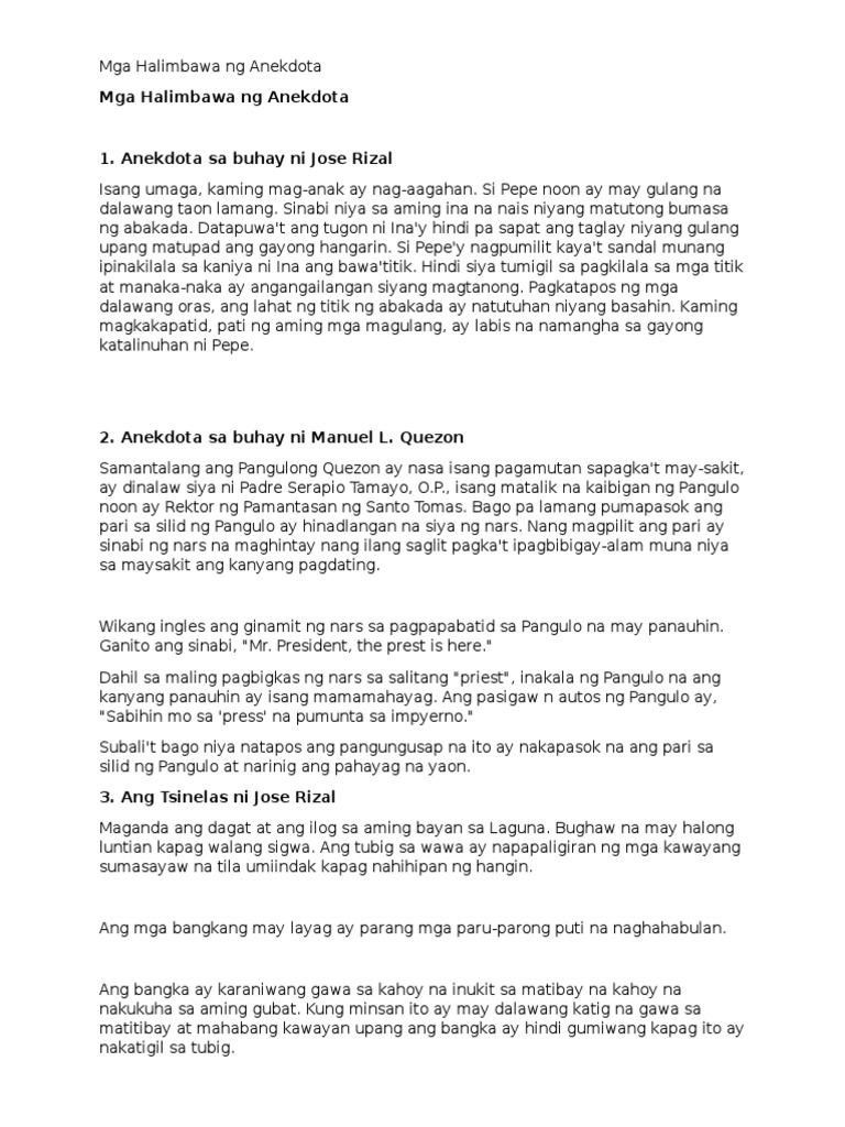 Mga Halimbawa NG Anekdota | PDF