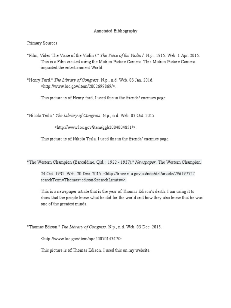 Annotated Bibliography | PDF | Thomas Edison | Incandescent Light Bulb