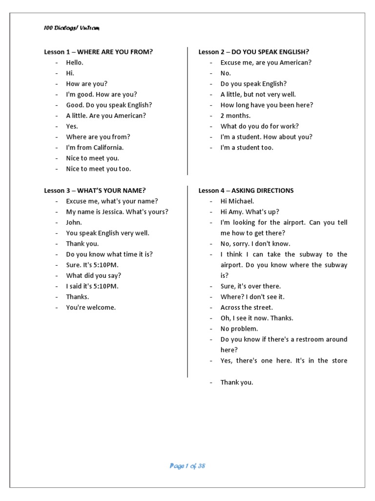 Common English Dialogs For Daily Conversations Pdf Ticket