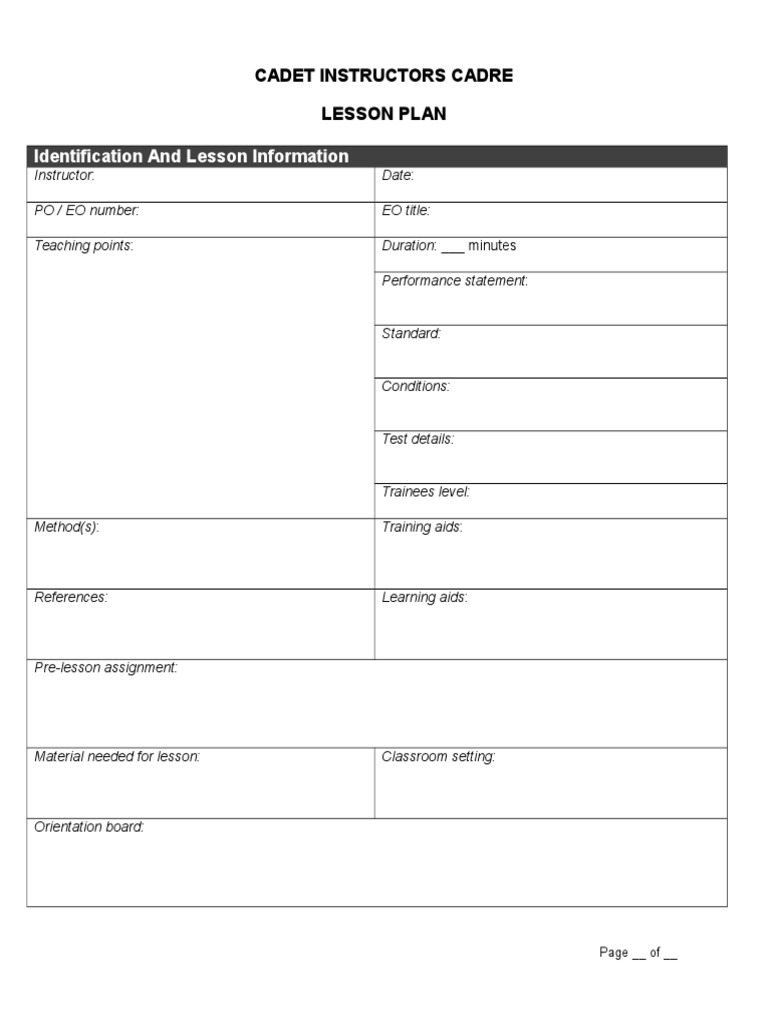 Identification and Lesson Information: Cadet Instructors Cadre Lesson ...