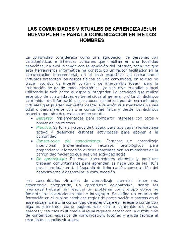 Comunidades Virtuales de Aprendizaje | PDF | Aprendizaje | Comunicación