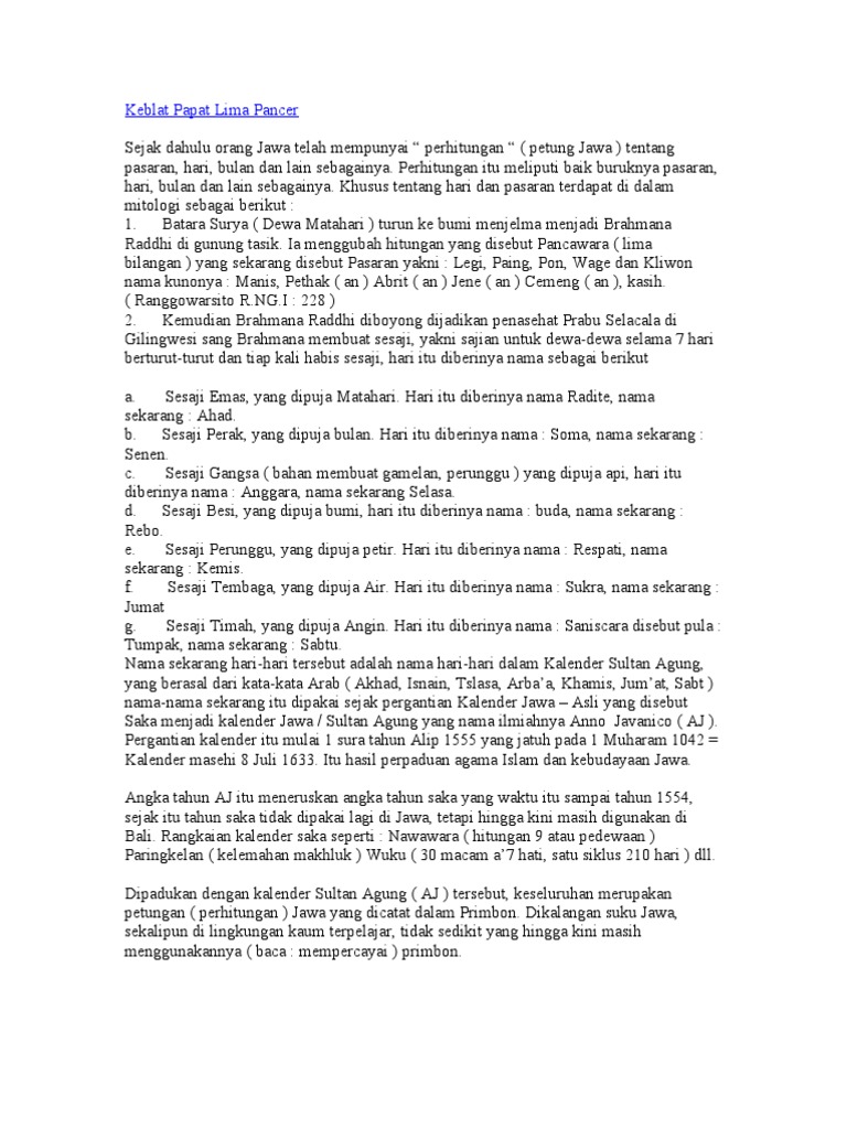 Keblat Papat Lima Pancer | PDF
