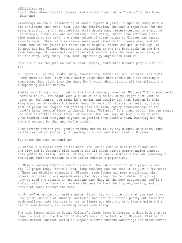 How to Enjoy Reading Ulysses | PDF | Ulysses (Novel) | James Joyce