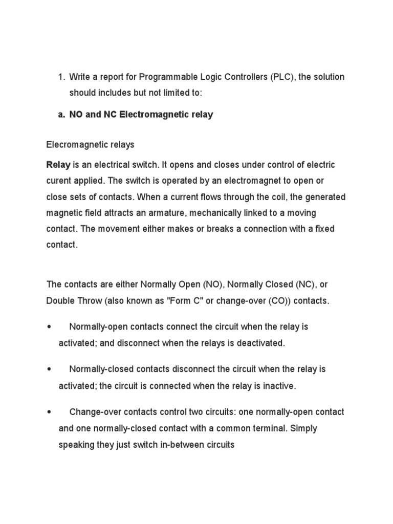 Write A Report For Programmable Logic Controllers Pdf Programmable Logic Controller Relay