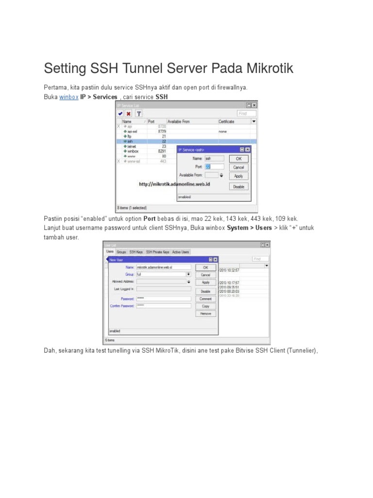 Setting SSH Tunnel Server Pada Mikrotik | PDF