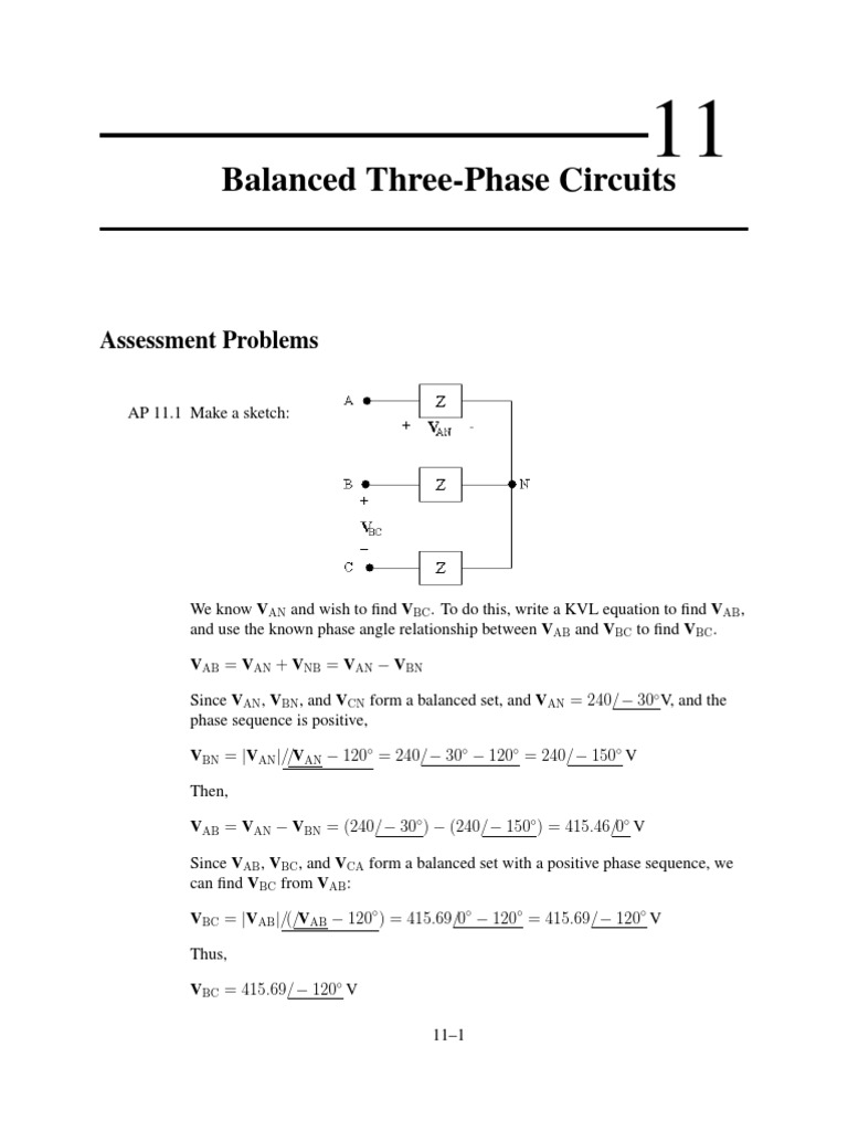 Balanced Three-Phase Circuits: Assessment Problems | PDF | Capacitor | Electrical Impedance