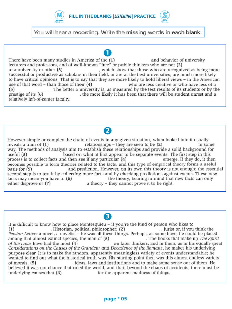 Fill in The Blanks Practice: - Listening | PDF